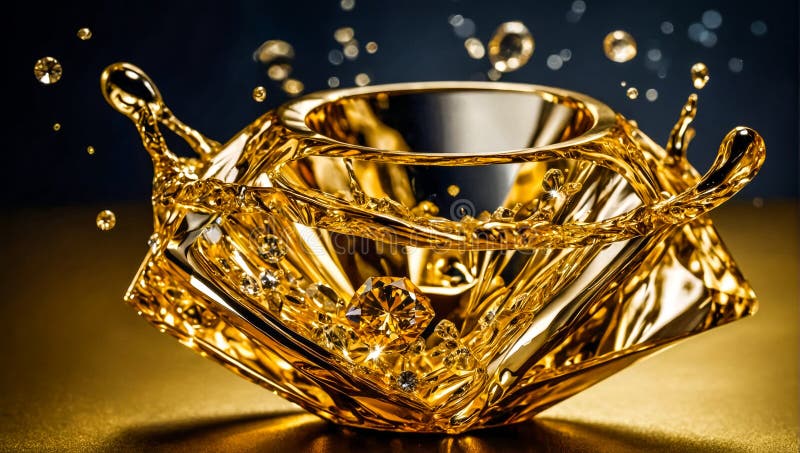 Close Up Large Dazzling Diamond Yellow Gemstone Falling with Splash ...