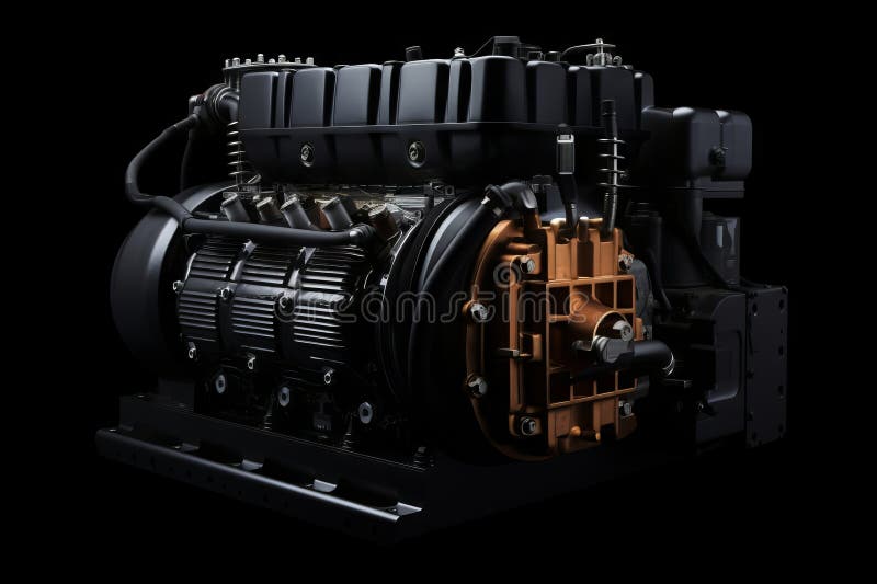 Close Up of Large Engine on Black Background with Black Background ...