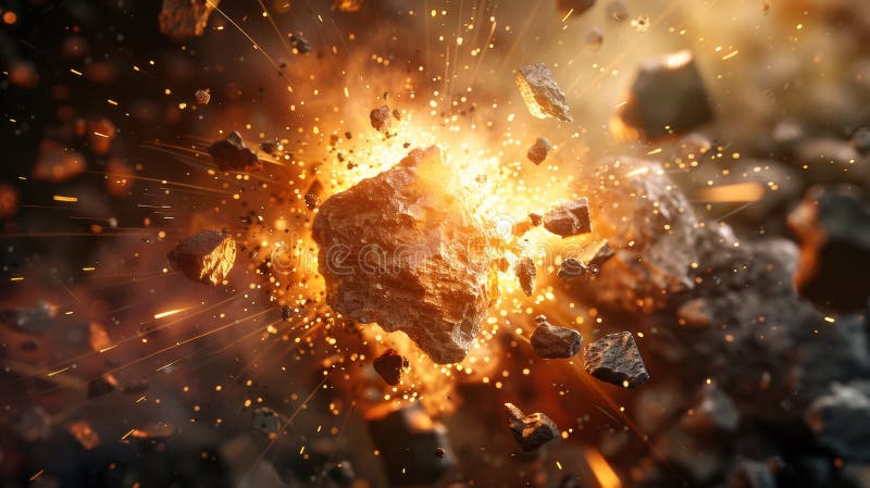 A Close Up of a Large Explosion with Lots of Rocks, AI Stock Image ...