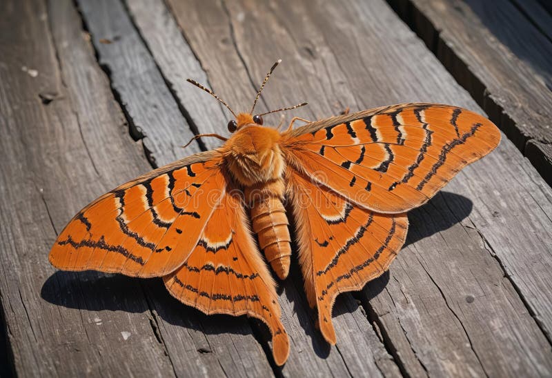 A Close-up of a Large-eyed, Furry Orange Moth with Large Stock ...