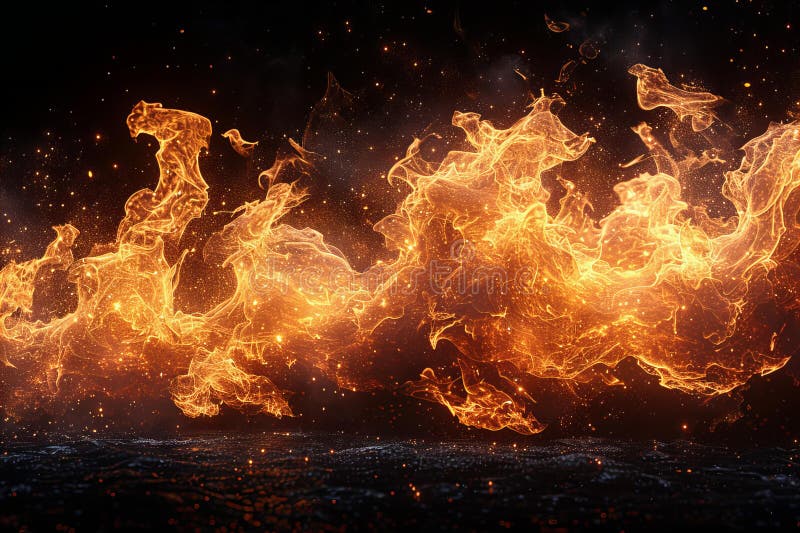 Close Up of Large Flames on a Black Background, High Quality, High ...