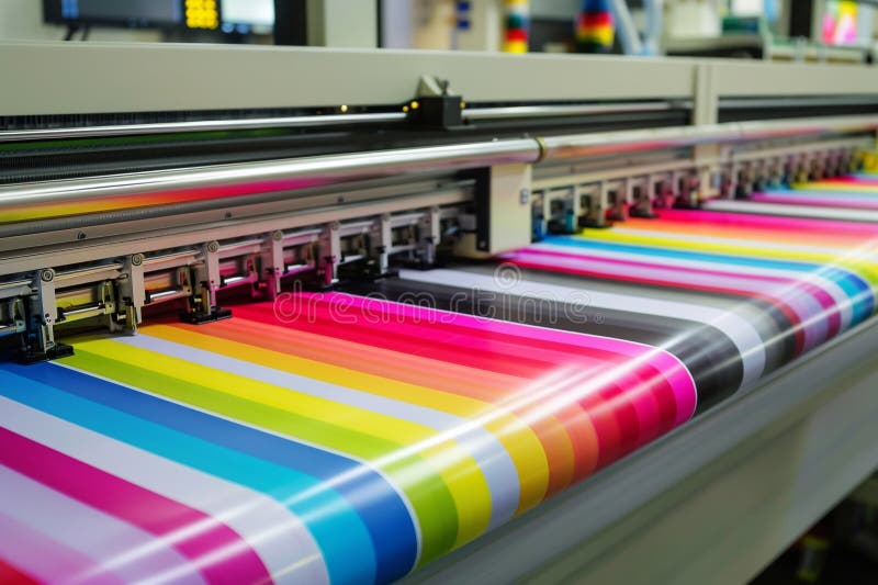 Large Format Printing Machine with Colorful Strips Stock Illustration ...
