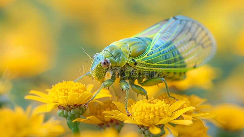 A Close Up of a Large Green Bug on Yellow Flowers, AI Stock Photo ...