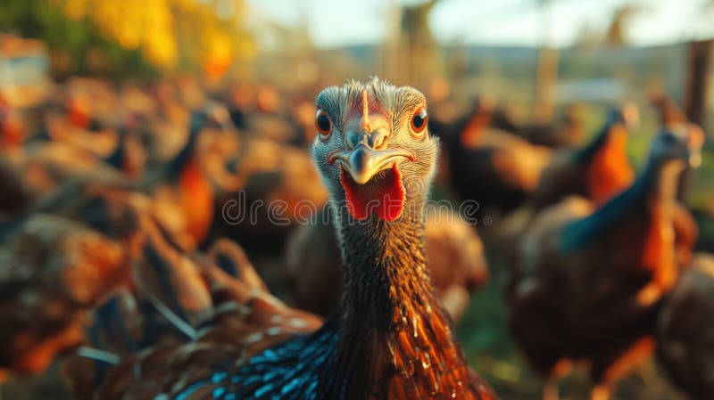 A Close Up of a Large Group of Chickens Standing in the Grass, AI Stock ...