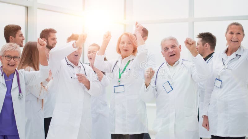 Large Group of Diverse Doctors Celebrating Together. Stock Photo ...