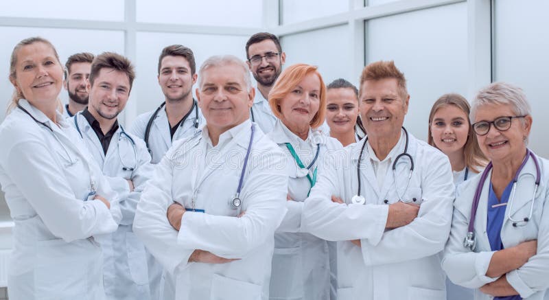 Close Up. Large Group of Doctors Standing Together Stock Photo - Image ...
