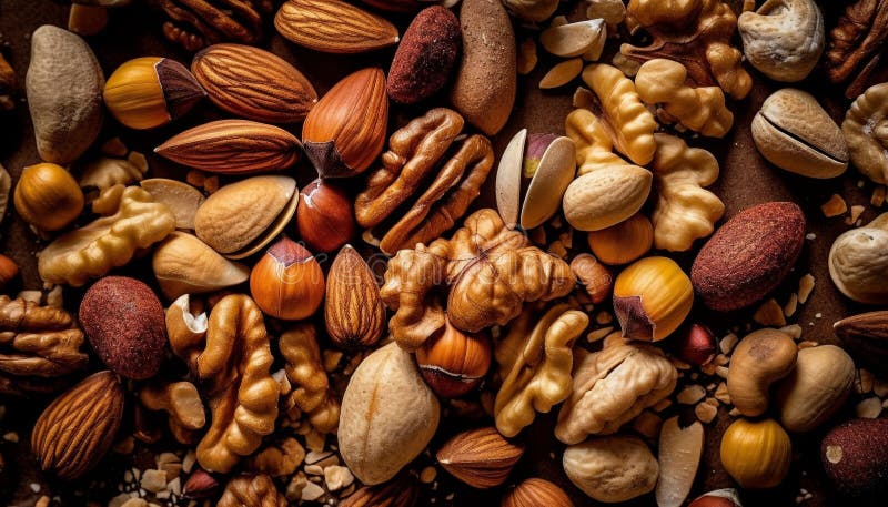 A Close Up of a Large Group of Nut Varieties Generated by AI Stock ...