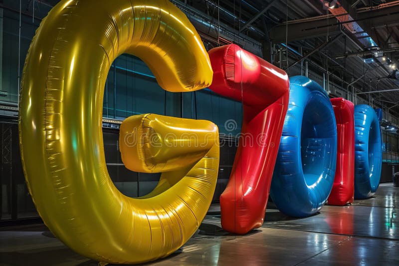 Large Colorful Inflatable Letters in an Industrial Setting. Vibrant ...