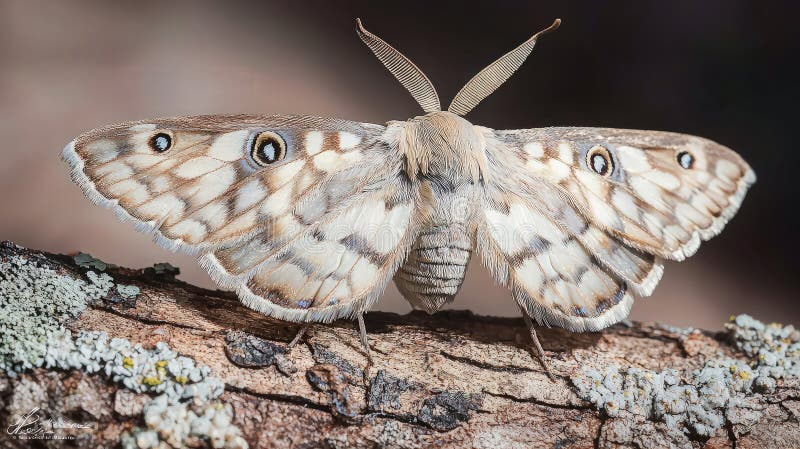 Close-up of a Large, Light Brown Moth with Intricate Wing Patterns ...