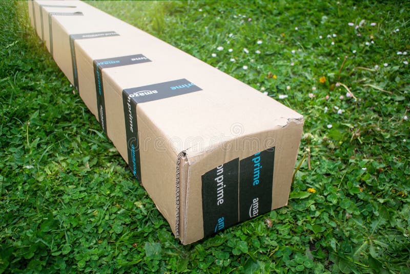 Close-up of Large and Long Amazon Prime Parcel Cardboard with Long ...