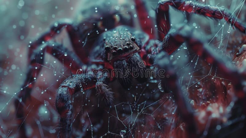 A Close-up of a Large, Menacing Spider with a Web-covered Body and ...