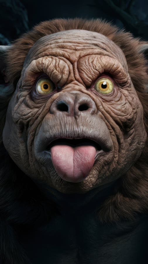 A Close Up of a Large Monkey with Big Eyes and Long Tongue, AI Stock ...