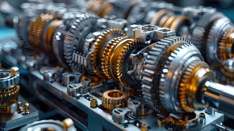A Close Up of a Large Number of Gears, Some of Which are Gold Stock ...