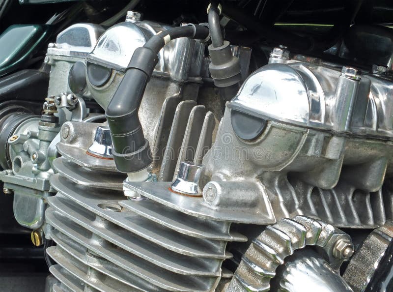 Close Up of a Large of a Large Old Motorcycle Engine on a Black Frame ...