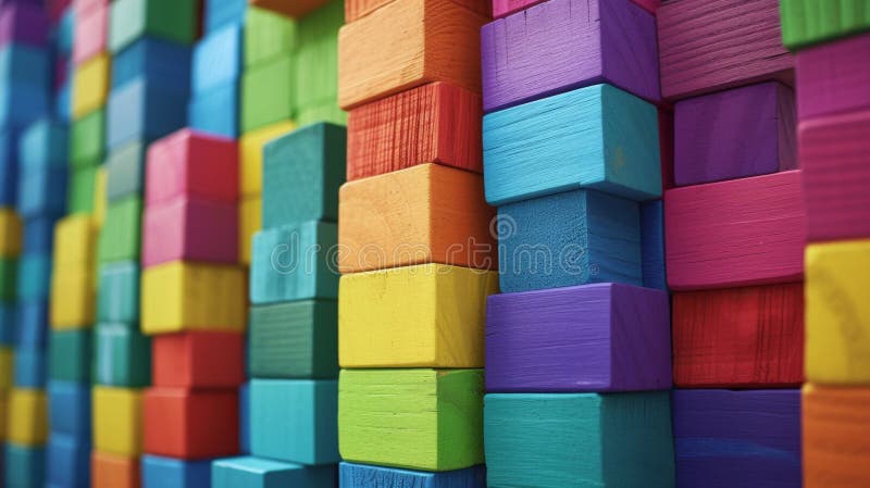 A Close Up of a Large Pile of Colorful Blocks, AI Stock Illustration ...
