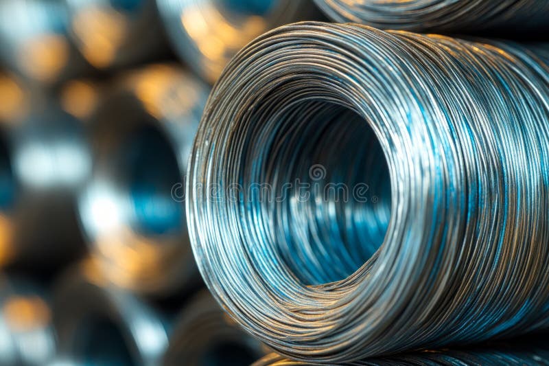 Close-up of a Large Roll of Metal Wire, Emphasizing Its Texture and the ...