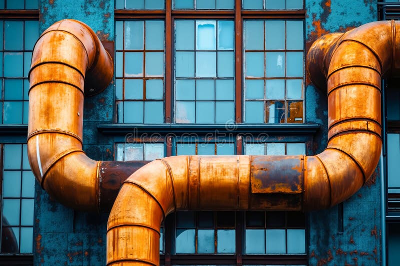 A Rusty Pipe on the Side of a Building with Windows Stock Photo - Image ...