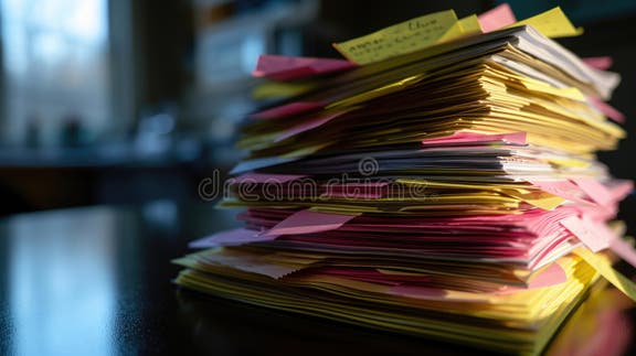 Close-up of a Large Stack of Worn and Tattered Files or Folders with ...