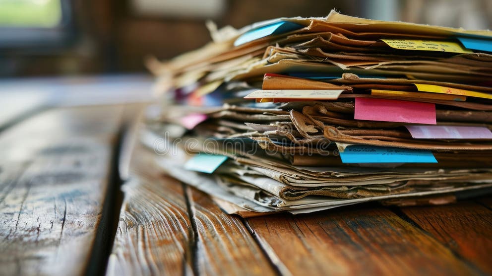Close-up of a Large Stack of Worn and Tattered Files or Folders with ...