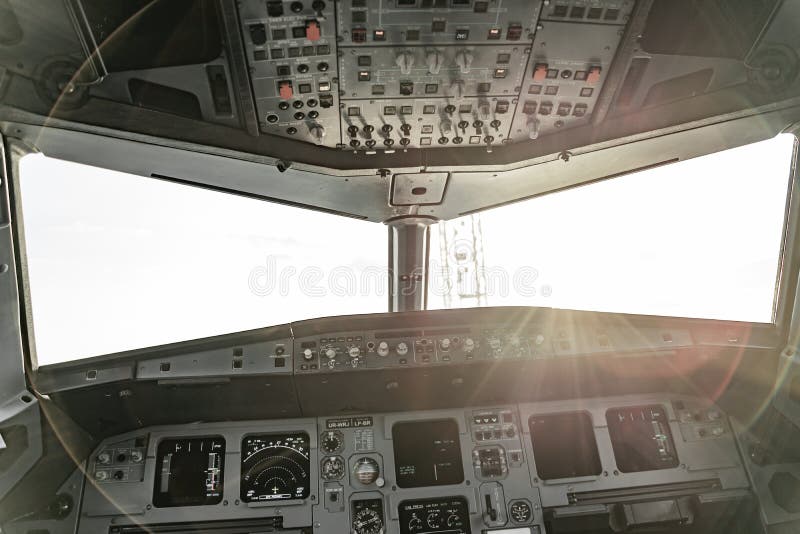 Close Up of Large Windows in the Cockpit Stock Image - Image of ...