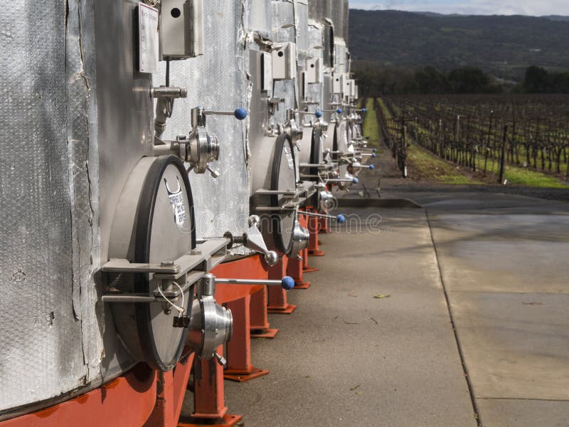 Close Up of Large Wine Vats at Vineyard Stock Photo - Image of ...