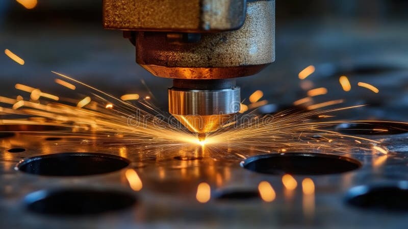 Close-up of a Laser Cutting Machine Emitting Sparks during Operation ...