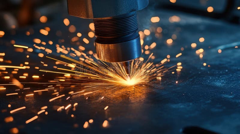 Close-up of a Laser Welding Process with Bright Sparks Flying Stock ...