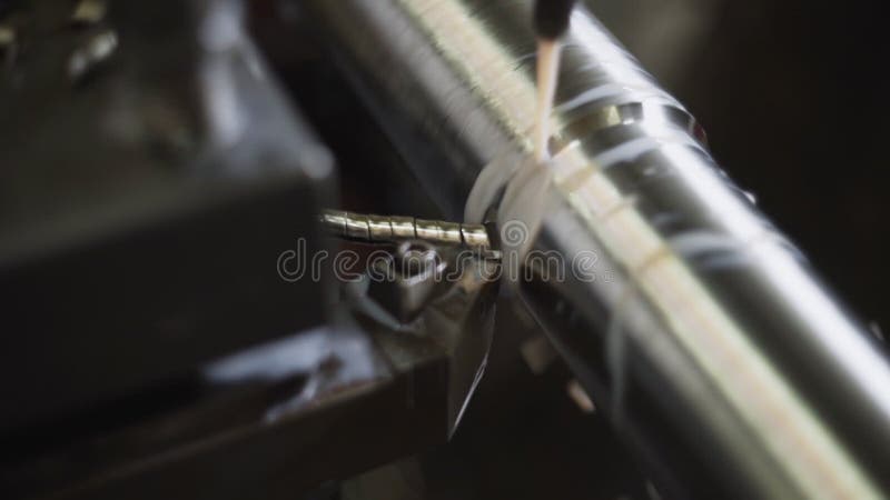 Close Up Lathe Machine in Action. Processing Metal Billet Stock Video ...