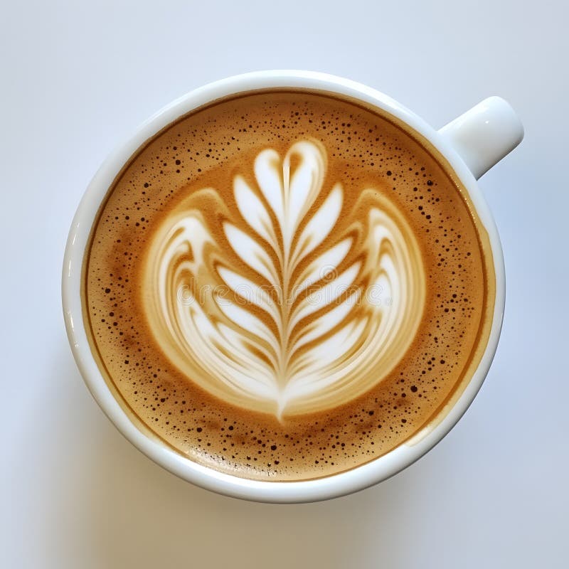 A Close-Up of a Latte with a Leaf Design Stock Illustration ...