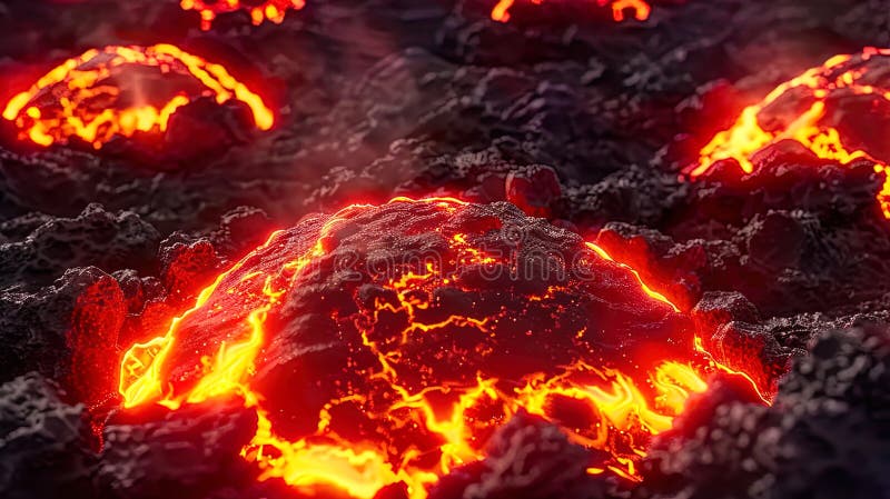 A Close Up of a Lava Field with a Large Red Ball of Lava in the Center ...