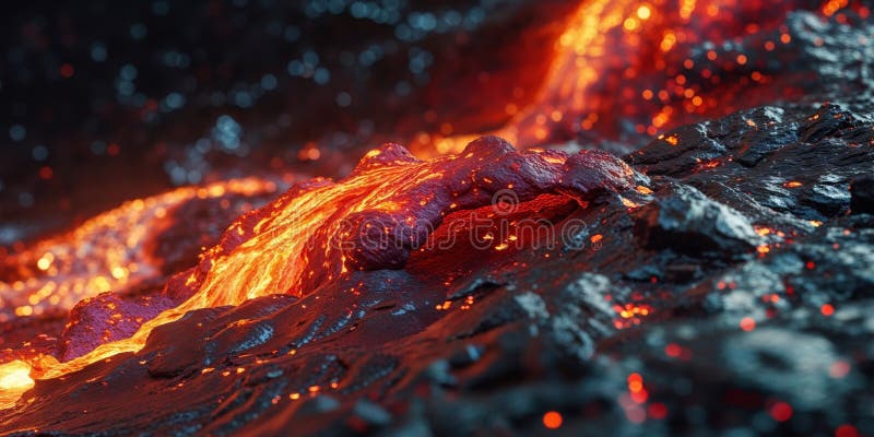 A Close Up of a Lava Flow on a Black Background. Stock Image - Image of ...