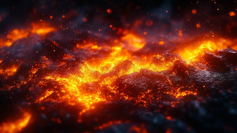 A Close Up of Lava Flowing into the Ocean at Night Stock Photo - Image ...