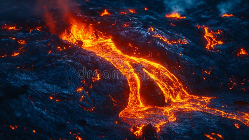 A Close Up of Lava Flowing into the Ocean at Night Stock Image - Image ...