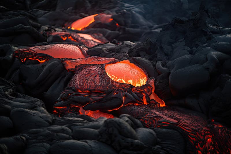 Close-up of Lava Flowing from the Vent and Pooling on the Ground Stock ...