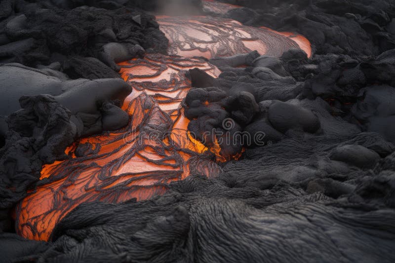 Close-up of Lava Flowing from the Vent and Pooling on the Ground Stock ...