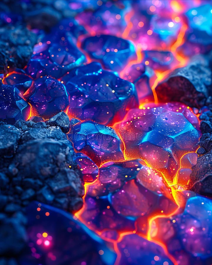A Close Up of Lava and Rocks with Blue and Purple Lights Stock Image ...