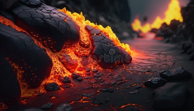A Close Up of a Lava with Lava and Lava Rocks. Stock Illustration ...