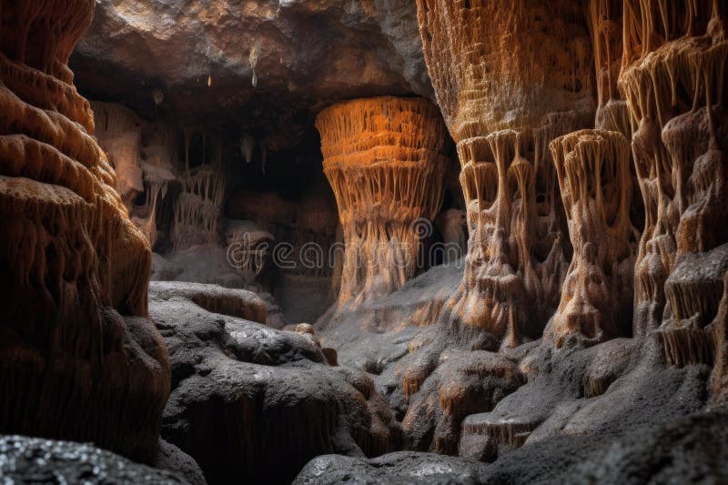 Close-up of Lava Tube Cave Formations and Textures Stock Photo - Image ...