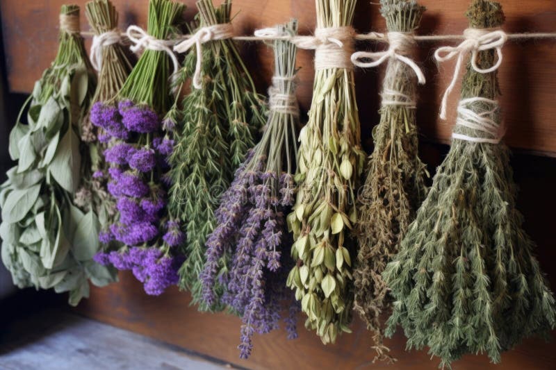 Close-up of Lavender, Rosemary, and Thyme Drying Stock Illustration ...