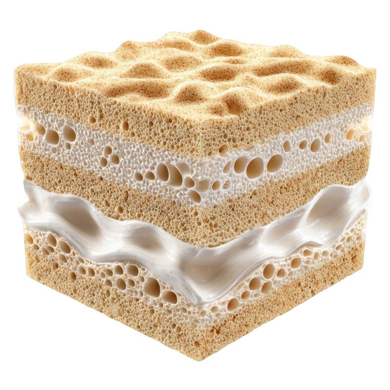 Close Up of a Layered Cube with Porous Texture and Creamy White Filling ...