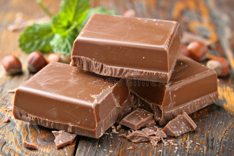 Close Up of Layered Hazelnut Chocolate Stack with Crumbs on Wooden ...