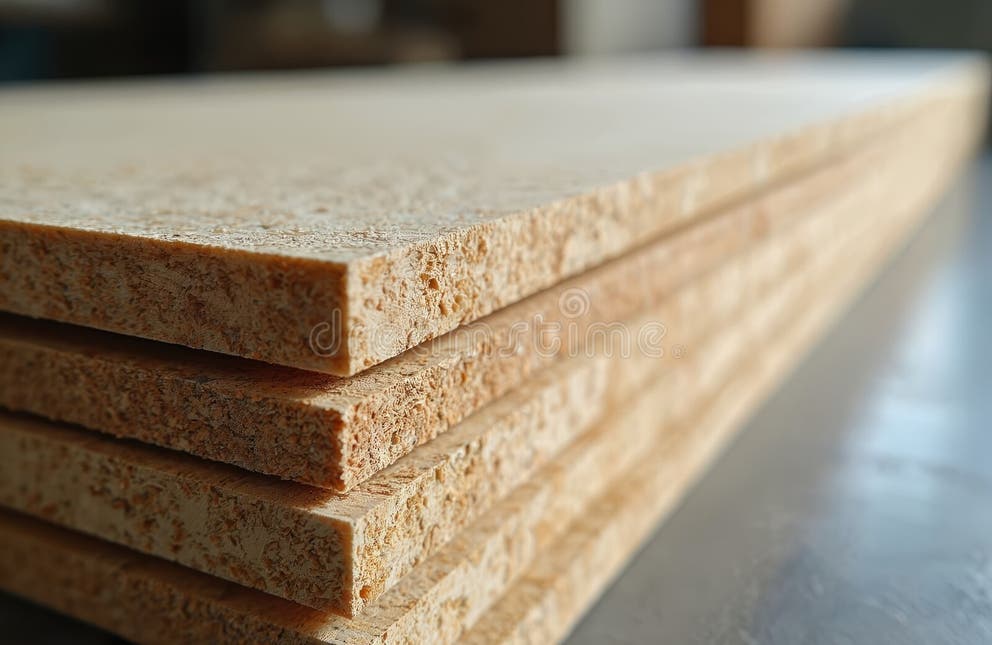 Close-up Layered Oriented Strand Board OSB Sheets. Stacked Moisture ...