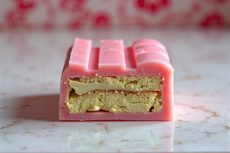Close-up of Layered Pink Pastry with Creamy Filling on Marble Surface ...