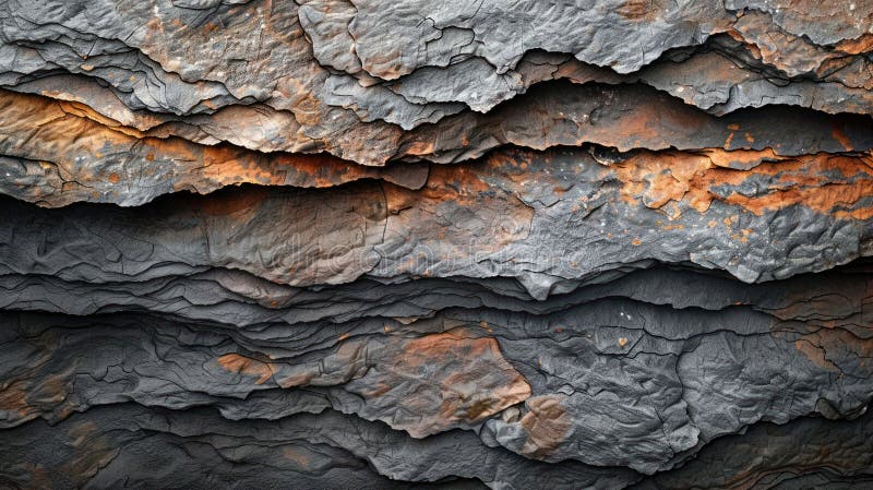 A Close-up of Layered Rock Formation with Rough Texture and Orange ...