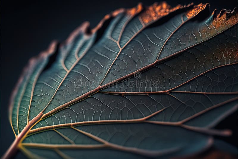 A Close Up of a Leaf with a Black Background and a Light Reflection on ...