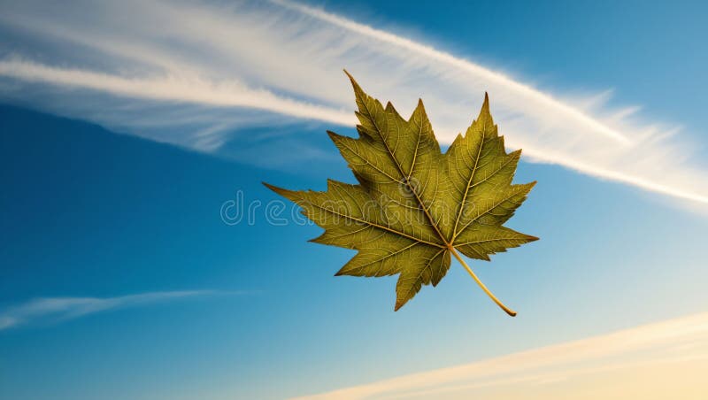 A Leaf is Flying in the Air with a Blue Sky Background Stock ...