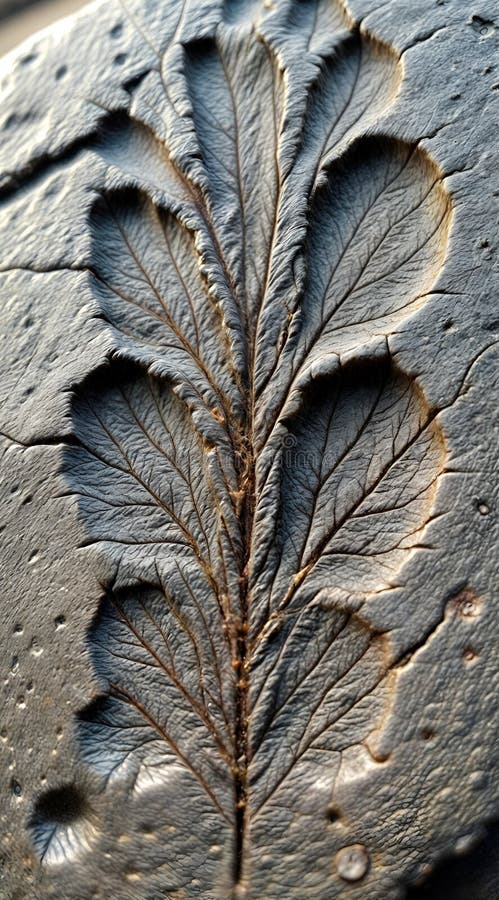 Close Up of Leaf Fossil Embedded in Textured Stone Surface Stock ...