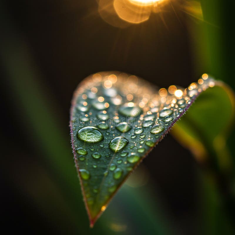 A Close-up of a Leaf with a Pointed Tip Covered in Water Droplets ...