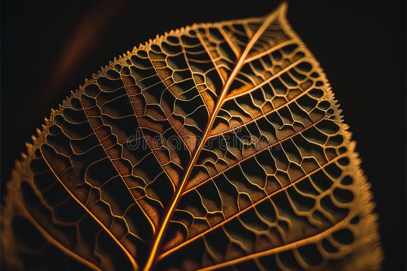 A Close Up of a Leaf S Intricate Pattern on a Black Background with a ...