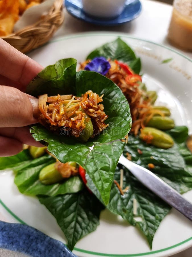 Close-up of the Leaf-wrapped Bilimbi Salad (Miang Kham) Stock Image ...